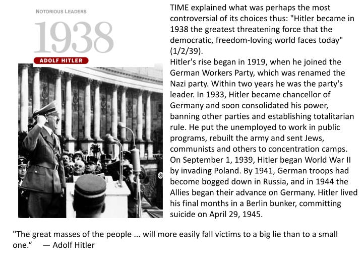 PPT - Adolf Hitler was named TIME's Man of the Year in 1938 Why Would ...