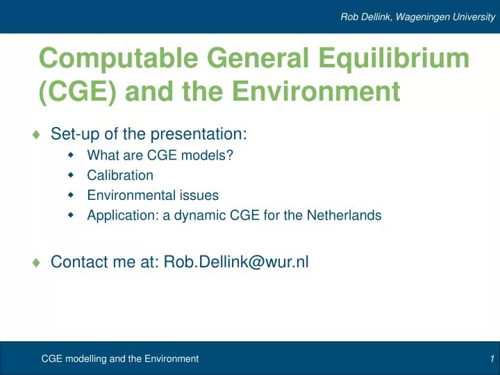PPT - Computable General Equilibrium (CGE) and the Environment ...