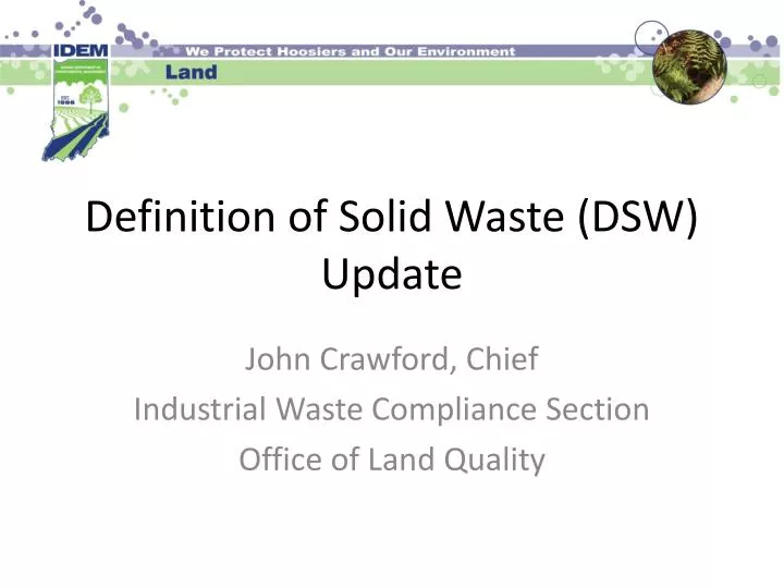 PPT - Definition of Solid Waste (DSW) Update PowerPoint Presentation ...