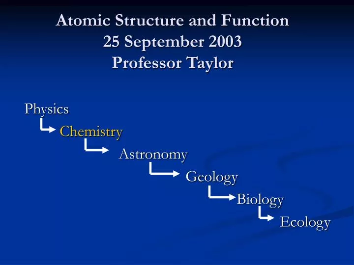PPT - Atomic Structure and Function 25 September 2003 Professor Taylor ...
