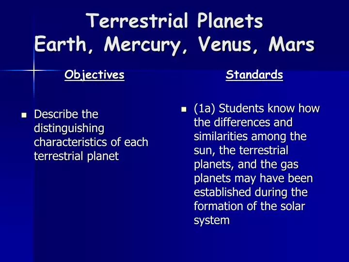 PPT - Terrestrial Planets Earth, Mercury, Venus, Mars PowerPoint ...