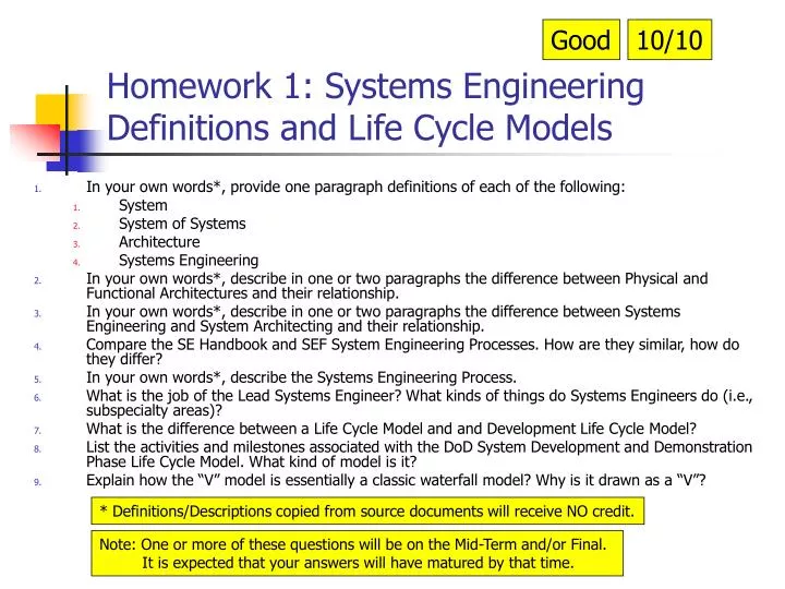 PPT - Homework 1: Systems Engineering Definitions and Life Cycle Models ...