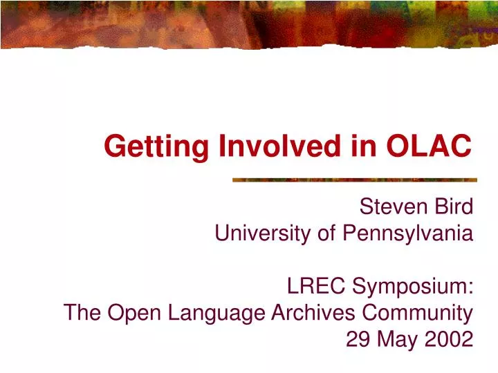 PPT - Getting Involved in OLAC PowerPoint Presentation, free download ...