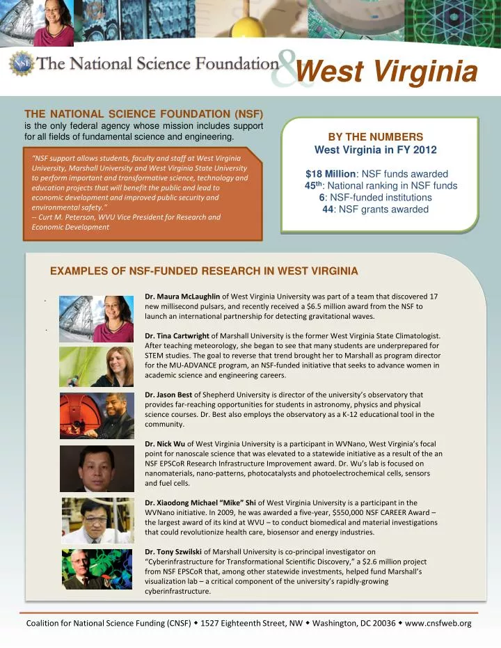 PPT - EXAMPLES OF NSF-FUNDED RESEARCH IN WEST VIRGINIA PowerPoint ...