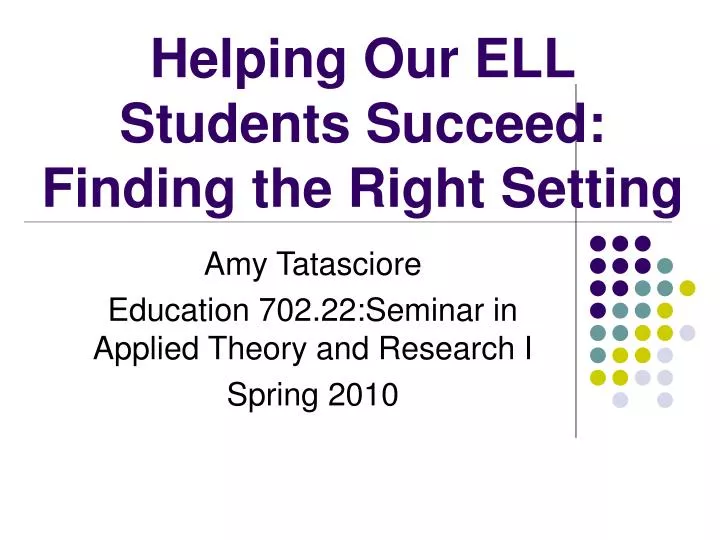 PPT - Helping Our ELL Students Succeed: Finding the Right Setting ...