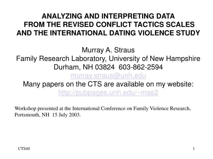 PPT - ANALYZING AND INTERPRETING DATA FROM THE REVISED CONFLICT TACTICS ...