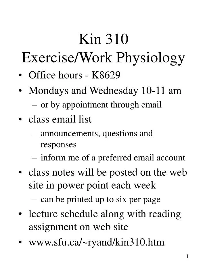 PPT - Kin 310 Exercise/Work Physiology PowerPoint Presentation, free ...