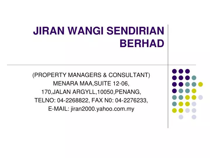 PPT - JIRAN WANGI SENDIRIAN BERHAD PowerPoint Presentation, free ...
