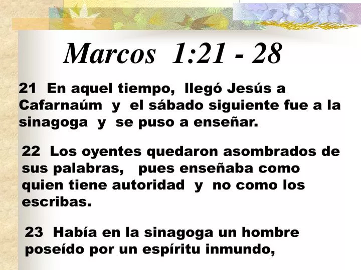 PPT - Marcos 1:21 - 28 PowerPoint Presentation, free download - ID:1466115