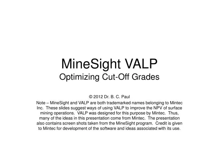 PPT - MineSight VALP Optimizing Cut-Off Grades PowerPoint Presentation - ID:1480527