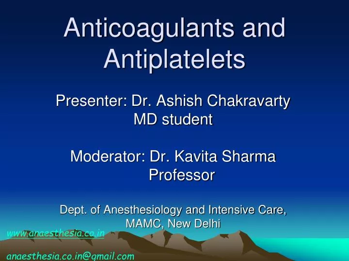PPT - Anticoagulants and Antiplatelets PowerPoint Presentation, free ...