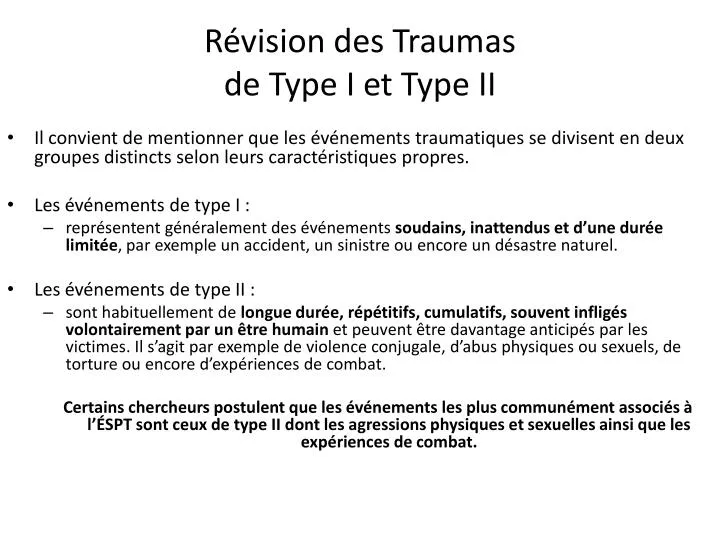 PPT - Révision des Traumas de Type I et Type II PowerPoint Presentation ...