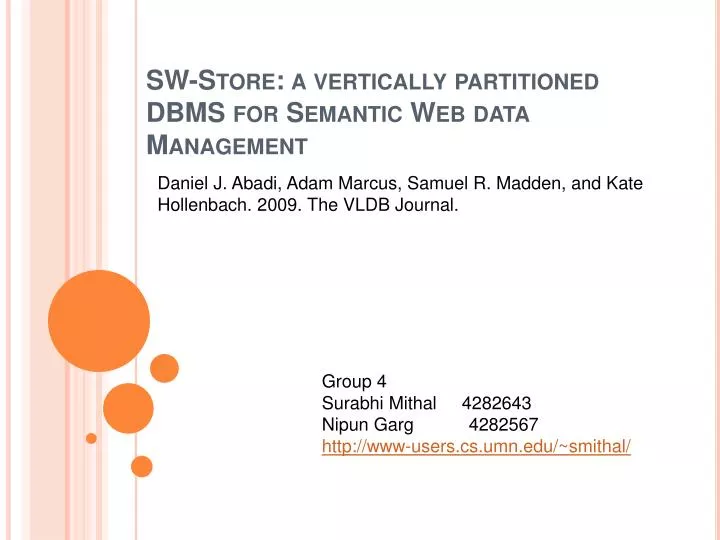 PPT - SW-Store: a vertically partitioned DBMS for Semantic Web data Management PowerPoint ...