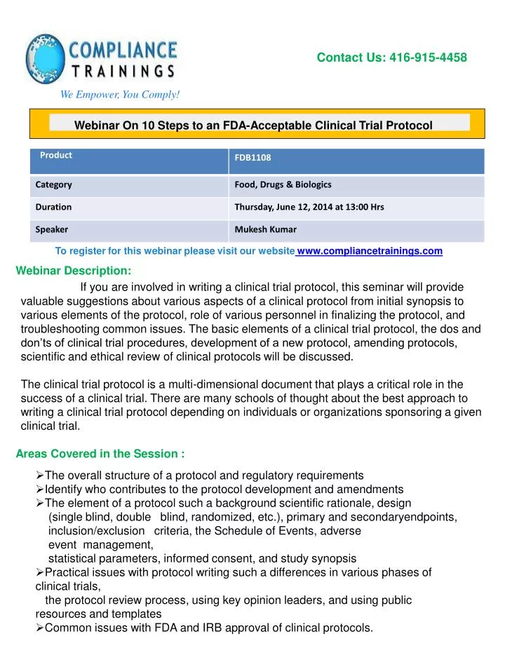 PPT - Webinar On 10 Steps to an FDA-Acceptable Clinica PowerPoint ...