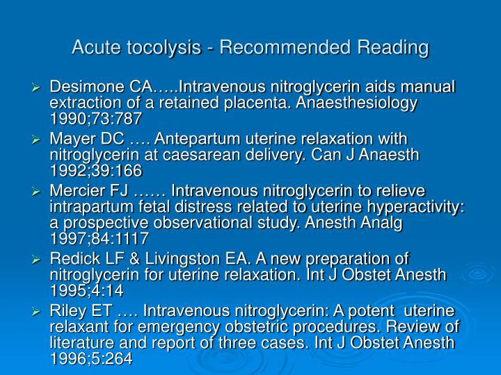 PPT - Acute Tocolysis in Labour ‘Tocolysis’ – ‘Emergency uterine ...