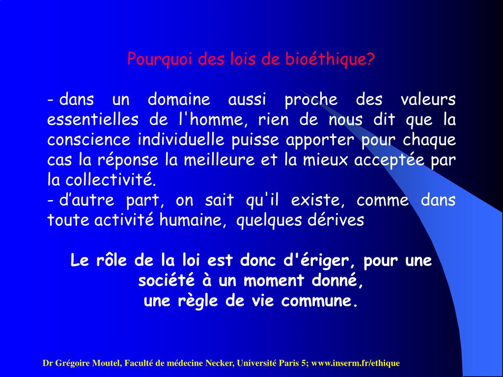 PPT - LES LOIS DE BIOETHIQUE PowerPoint Presentation, free download ...