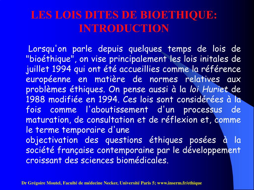 PPT - LES LOIS DE BIOETHIQUE PowerPoint Presentation, free download ...