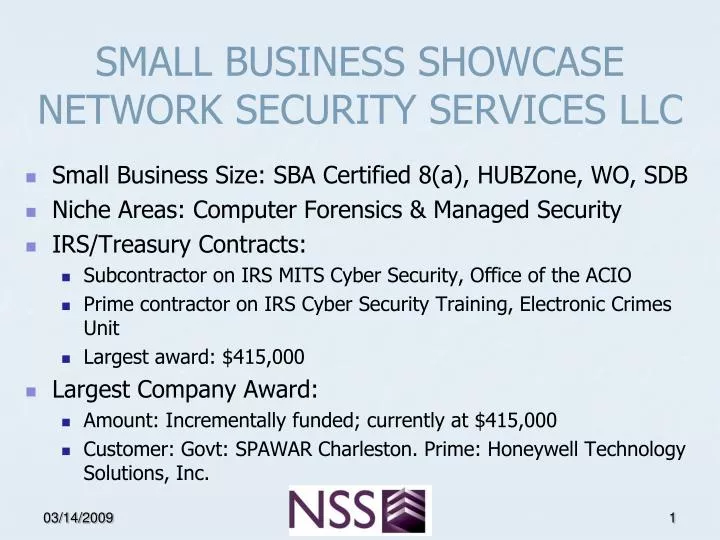 PPT - SMALL BUSINESS SHOWCASE NETWORK SECURITY SERVICES LLC PowerPoint ...
