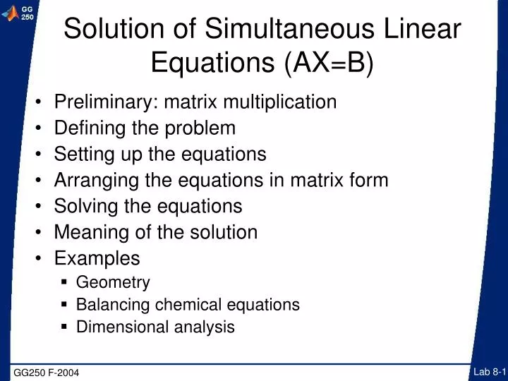 PPT - Solution of Simultaneous Linear Equations (AX=B) PowerPoint ...