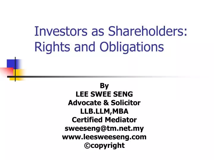 PPT - Investors as Shareholders: Rights and Obligations PowerPoint ... PPT - Investors as Shareholders: Rights and Obligations PowerPoint ...