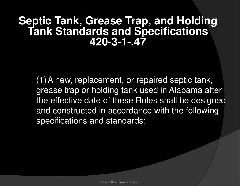 PPT - Septic Tank, Grease Trap, and Holding Tank Standards and ...