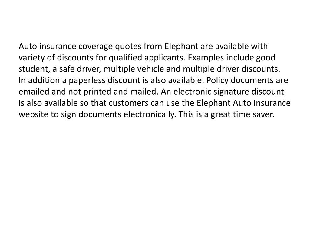 PPT - Elephant Auto Insurance Coverage in Maryland, Illinois, Texa ...