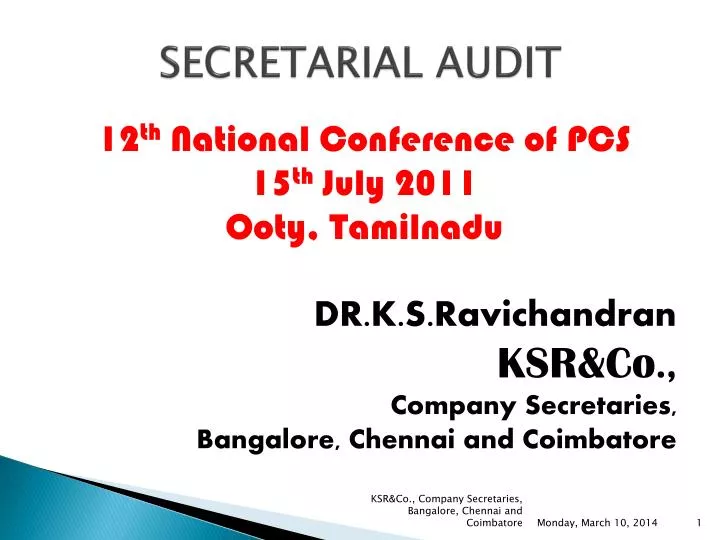 PPT - SECRETARIAL AUDIT PowerPoint Presentation, free download - ID:213029