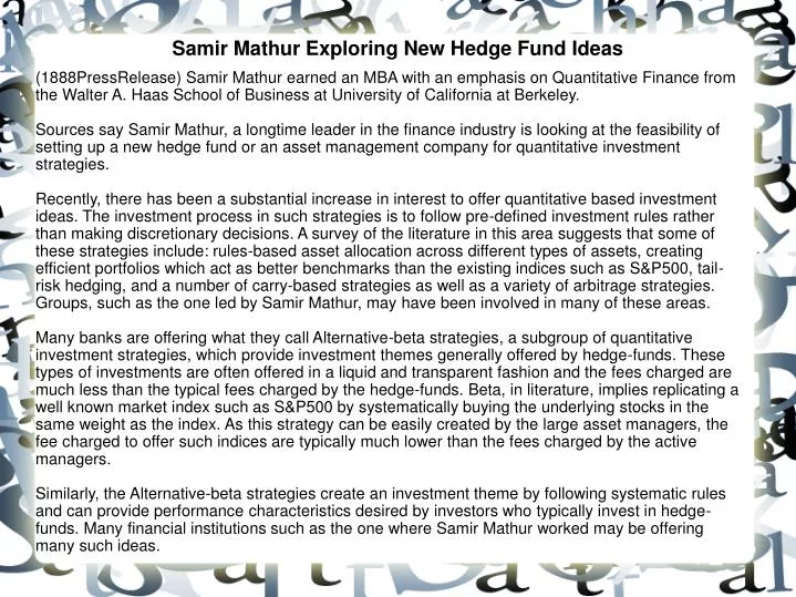 PPT - Samir Mathur Exploring New Hedge Fund Ideas PowerPoint ...