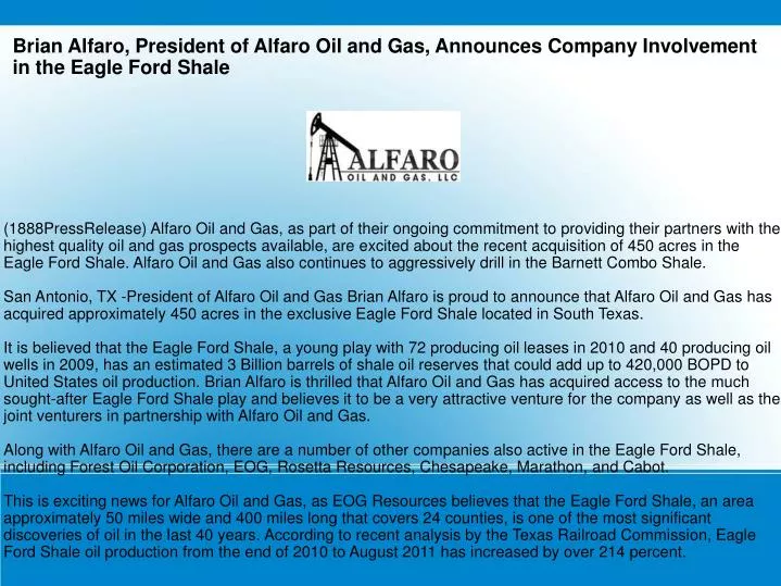 PPT - Brian Alfaro, President of Alfaro Oil and Gas, Announces Com ...