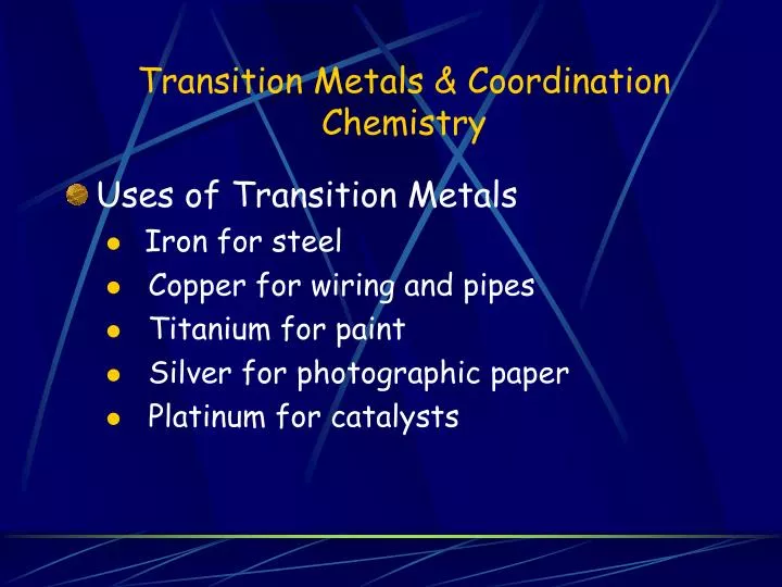 PPT - Transition Metals & Coordination Chemistry PowerPoint ...