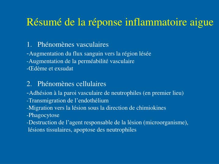 PPT - Pathologie inflammatoire I Inflammation aiguë PowerPoint ...