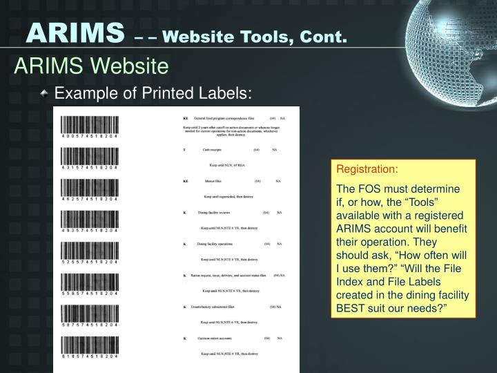 PPT - ARIMS PowerPoint Presentation - ID:252089
