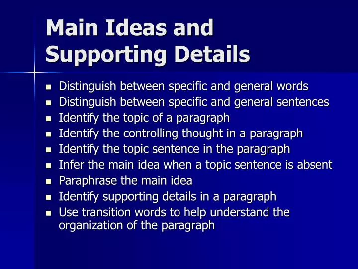 PPT - Main Ideas and Supporting Details PowerPoint Presentation, free ...