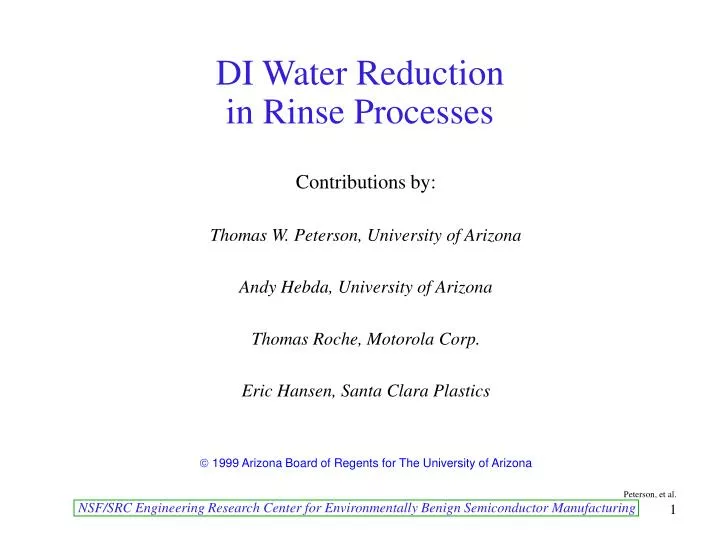 PPT - DI Water Reduction in Rinse Processes PowerPoint Presentation ...