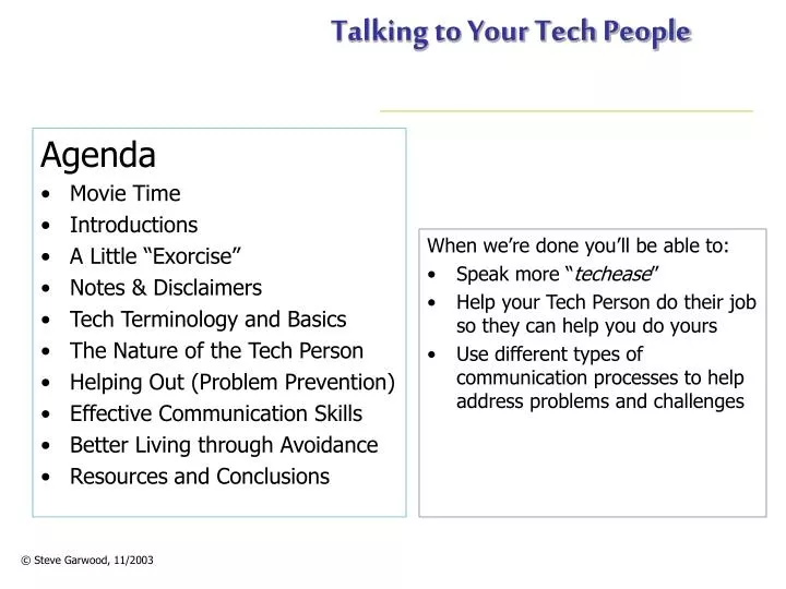 PPT - Talking to Your Tech People PowerPoint Presentation, free ...