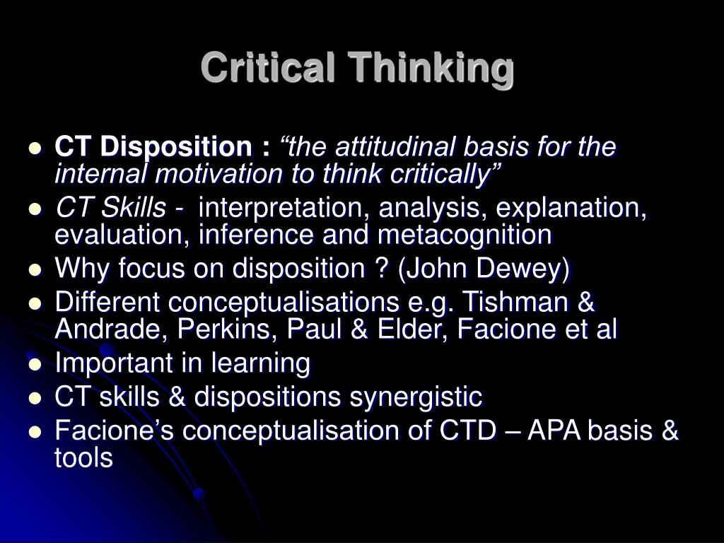 PPT - Critical Thinking Disposition and the achievement of critical ...