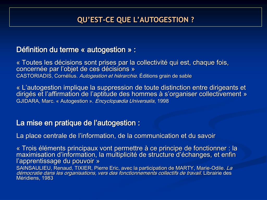 PPT - L’autogestion, un concept pertinent et un terrain innovant pour ...