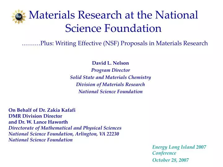 PPT - Materials Research at the National Science Foundation ………Plus ...