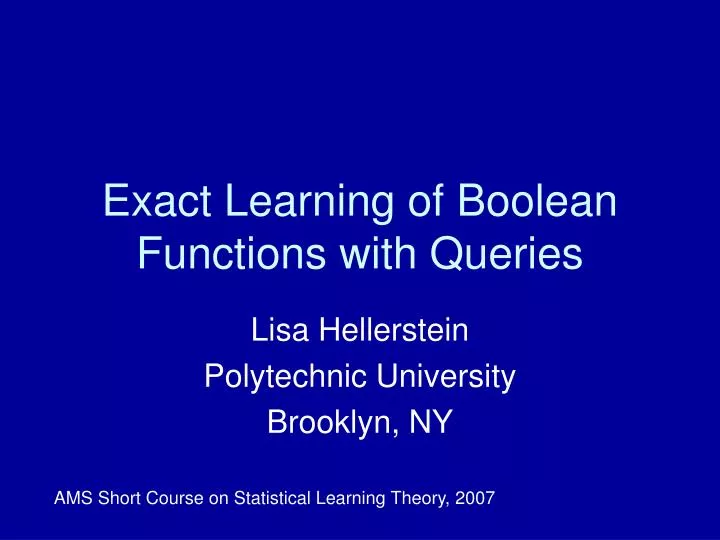 Ppt Exact Learning Of Boolean Functions With Queries Powerpoint