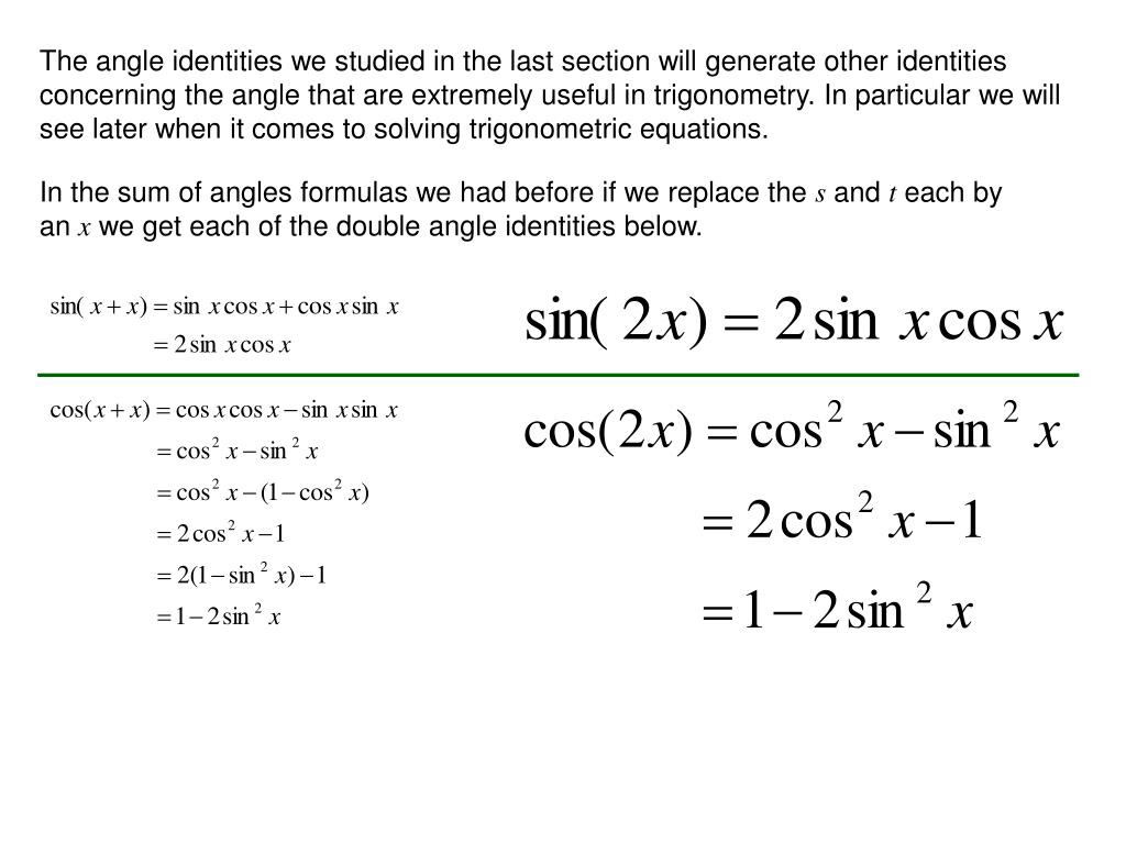 PPT - Double-Angle, Half Angle Identities PowerPoint Presentation, free ... PPT - Double-Angle, Half Angle Identities PowerPoint Presentation, free ...