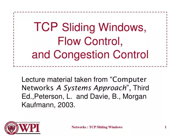 Ppt Tcp Sliding Windows Flow Control And Congestion Control