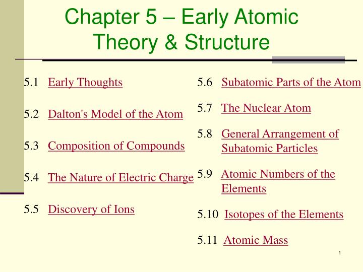 PPT - Chapter 5 – Early Atomic Theory & Structure PowerPoint ...