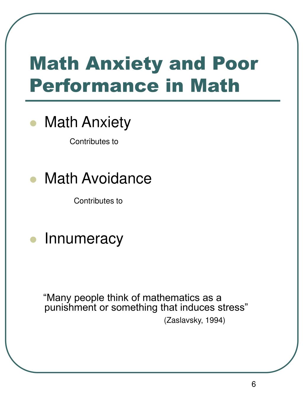 PPT - MATH ANXIETY AMONG MINORITY STUDENTS IN HIGH POVERTY SCHOOLS WHO ...