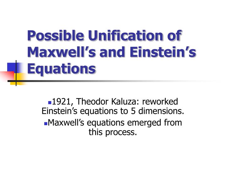 PPT - Possible Unification of Maxwell’s and Einstein’s Equations ...