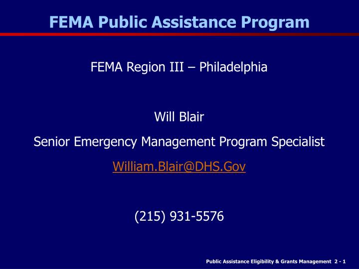 PPT - FEMA Public Assistance Program PowerPoint Presentation, free ...