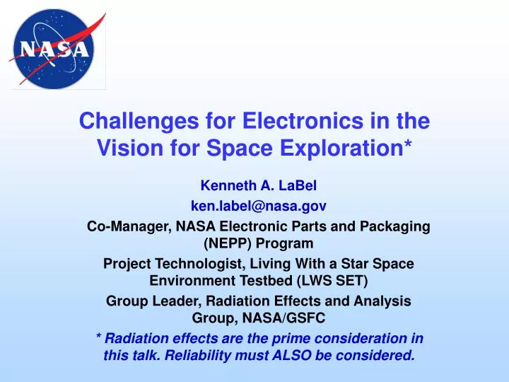 PPT - Challenges for Electronics in the Vision for Space Exploration ...