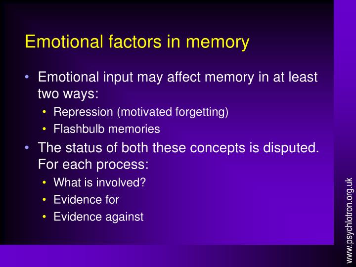 PPT - Emotional factors in memory PowerPoint Presentation, free ...