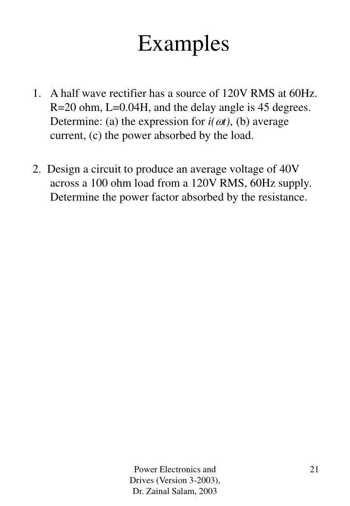 PPT - Chapter 2 AC to DC CONVERSION (RECTIFIER) PowerPoint Presentation ...