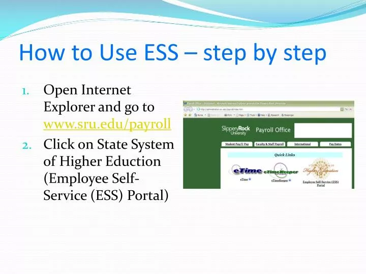 PPT - How to Use ESS – step by step PowerPoint Presentation, free ...
