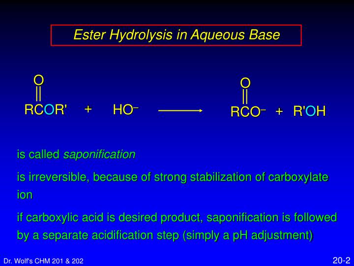 PPT - 20.10 Ester Hydrolysis in Base: Saponification PowerPoint ...